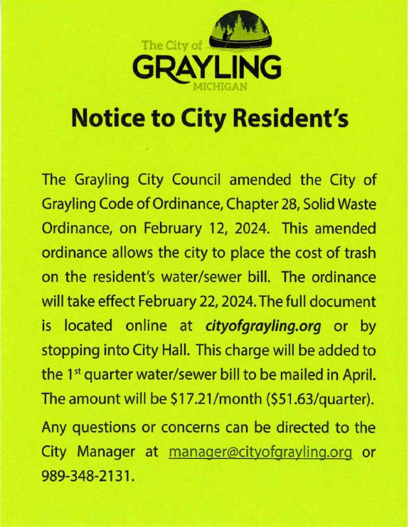 NOTICE TO CITY RESIDENTS ~ AMENDED CODE OF ORDINANCE, CHAPTER 28, SOLID ...